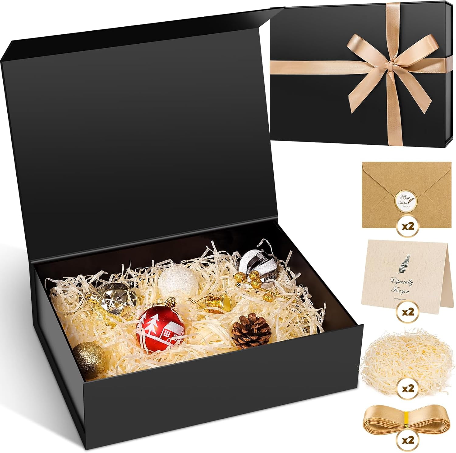 chalian Gift Box, 2 Pack 13 x 10 x 4 inch Large Black Gift Box with ...