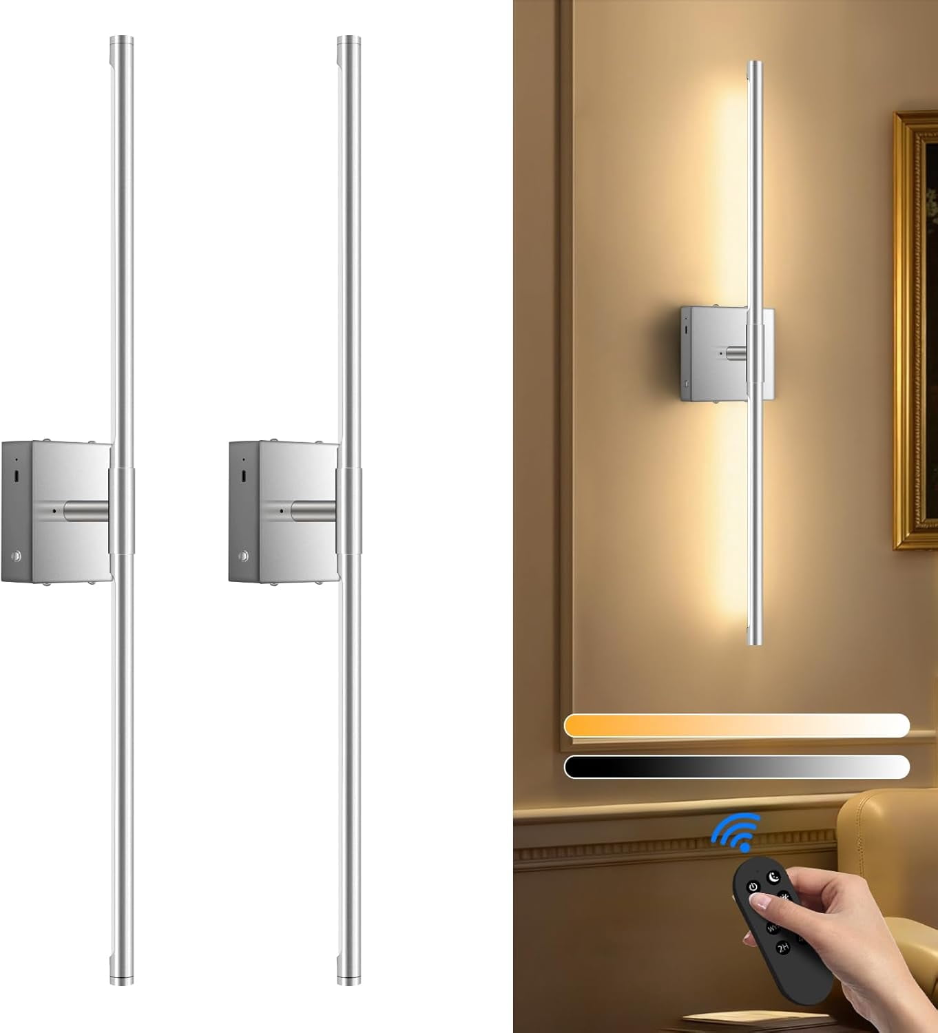 chalian Wall Sconces Set of Two Battery Operated, Wireless USB ...