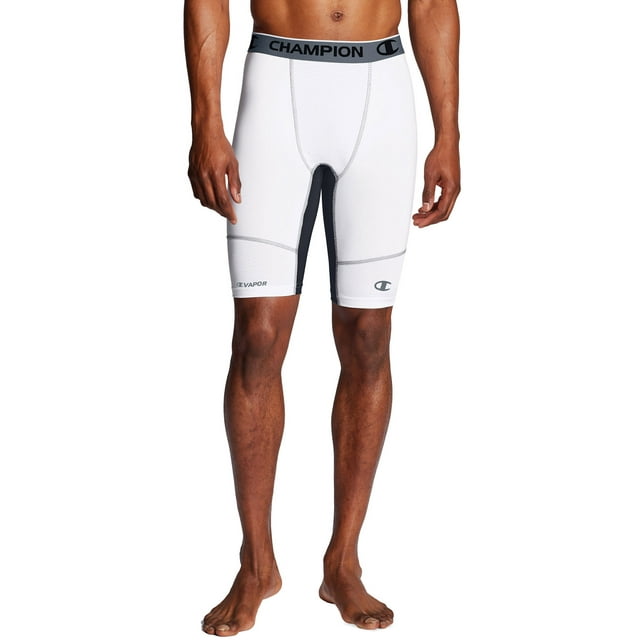 champion powerflex 9' men's solid compression shorts, stealth/stormy ...