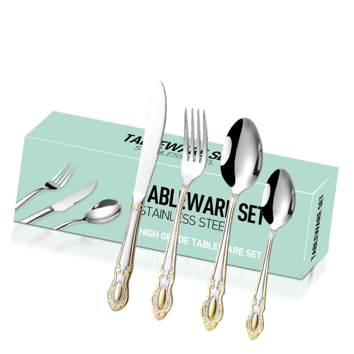 changqing xie 24-Piece Vintage Stainless Steel Silverware Set - Elegant ...