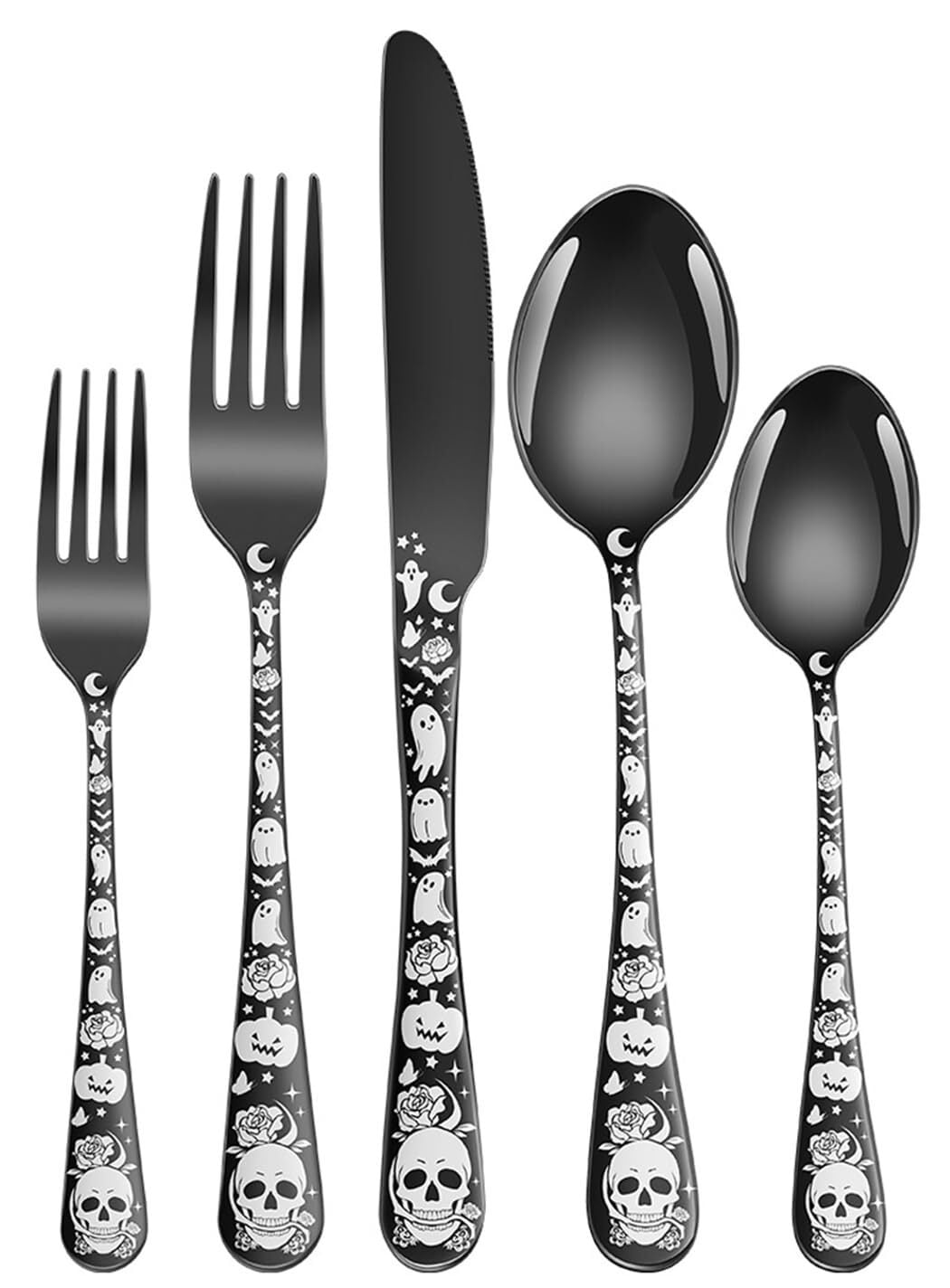 changqing xie 5 Piece Halloween Skull Silverware Set, Stainless Steel ...