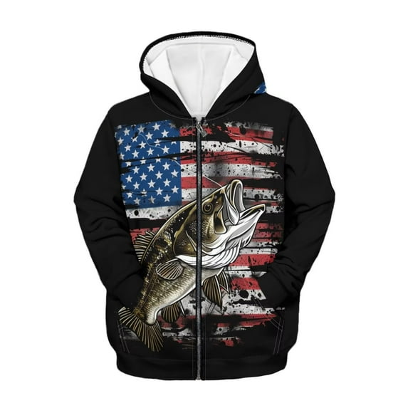 chaqlin American Flag Bass Fish Hoodies for Boys 8-10 Trendy Zip Up ...