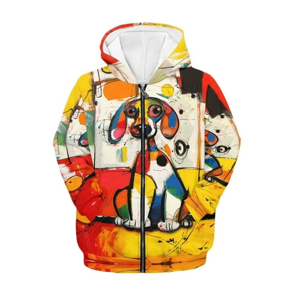 chaqlin Art Dog Zip up Hoodies for Girls Boys Size 11-13 Long Sleeve ...