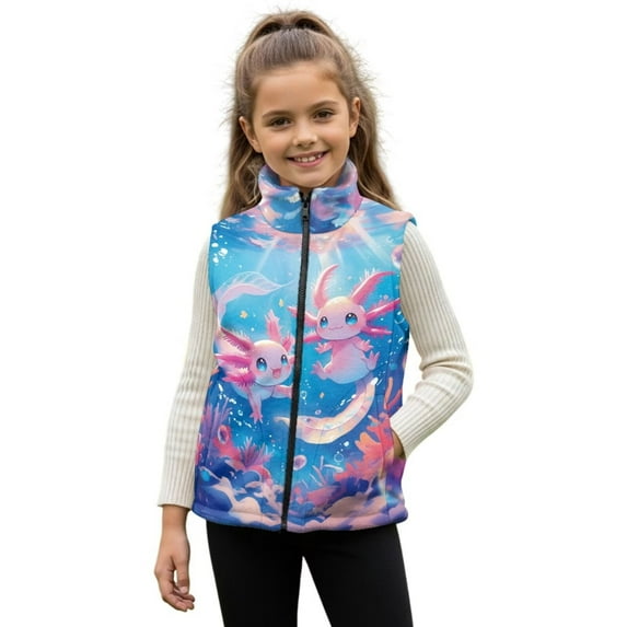 chaqlin Axolotl Fleece Vest for Girls 4T Cute Sleeveless Outerwear ...