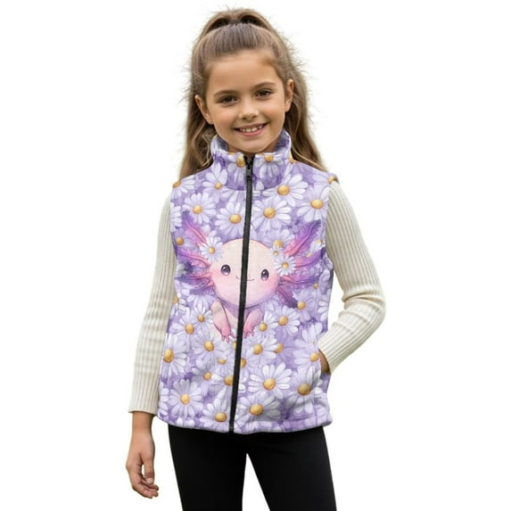 chaqlin Axolotl Fleece Vest for Girls 5-6 Trendy Y2K Sleeveless Coat ...