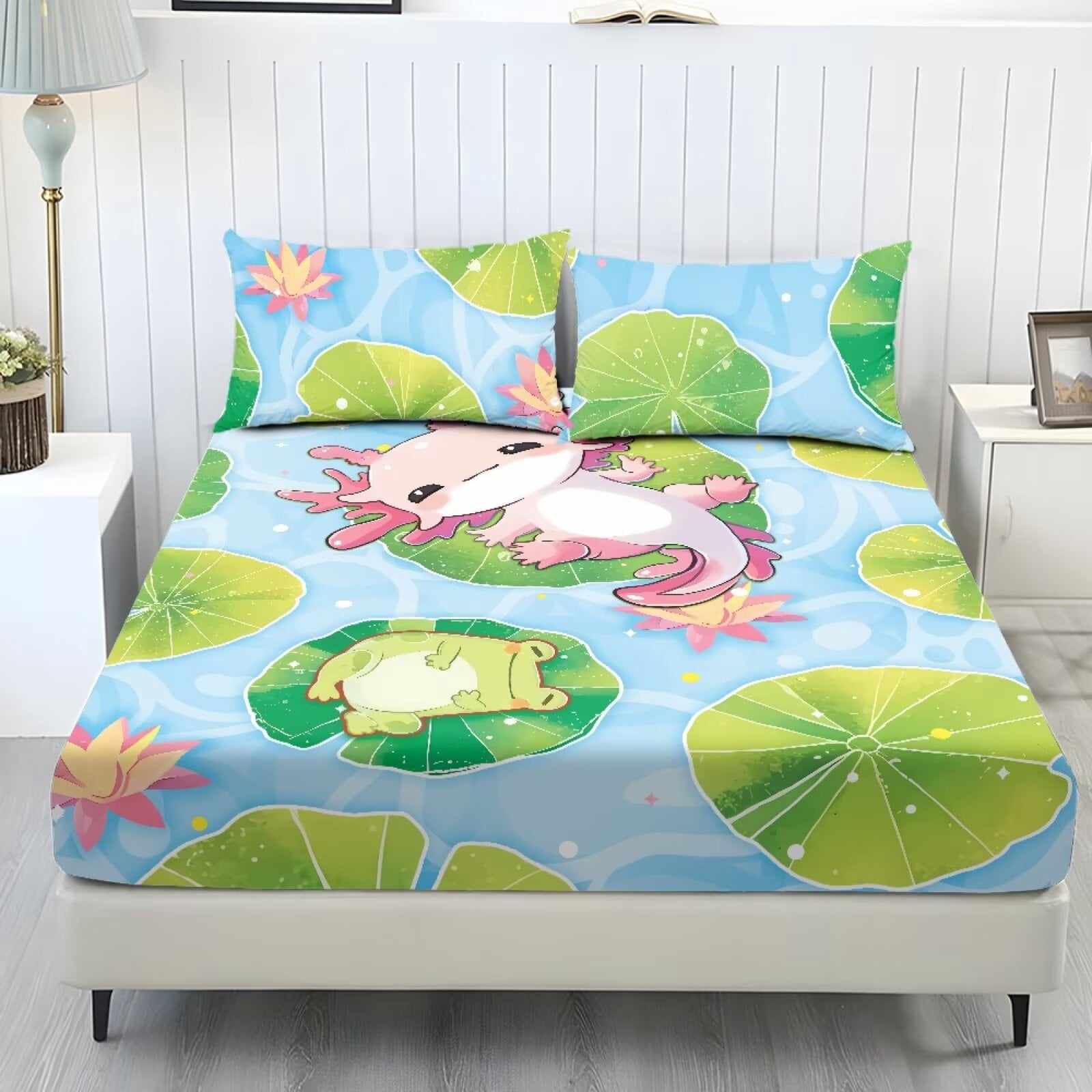 chaqlin Axolotl Frog Sheets Set Decor for Children Bedroom Lotus Leaf ...