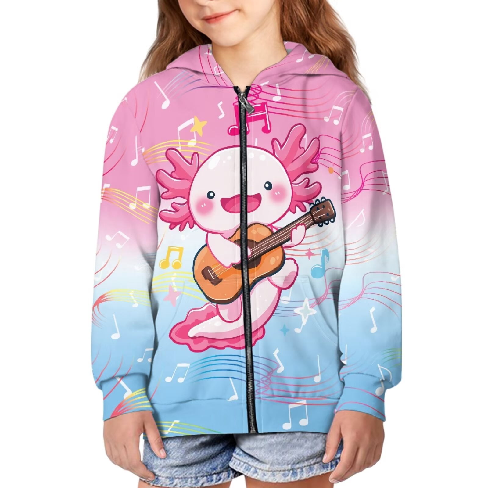 chaqlin Axolotl Hoodies for Girls 14-16 Cute Full Zip Hoodie Kids Long ...