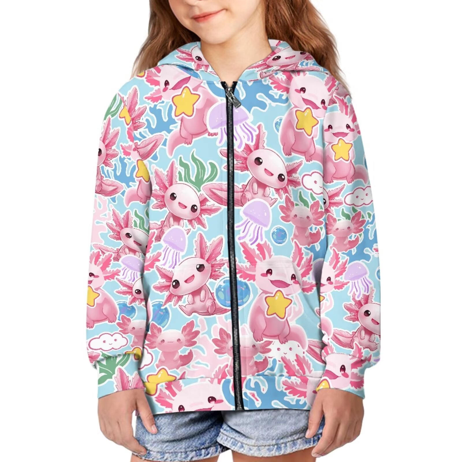 chaqlin Axolotl Hoodies for Girls 8-10 Winter Full-Zip Sweatshirts ...