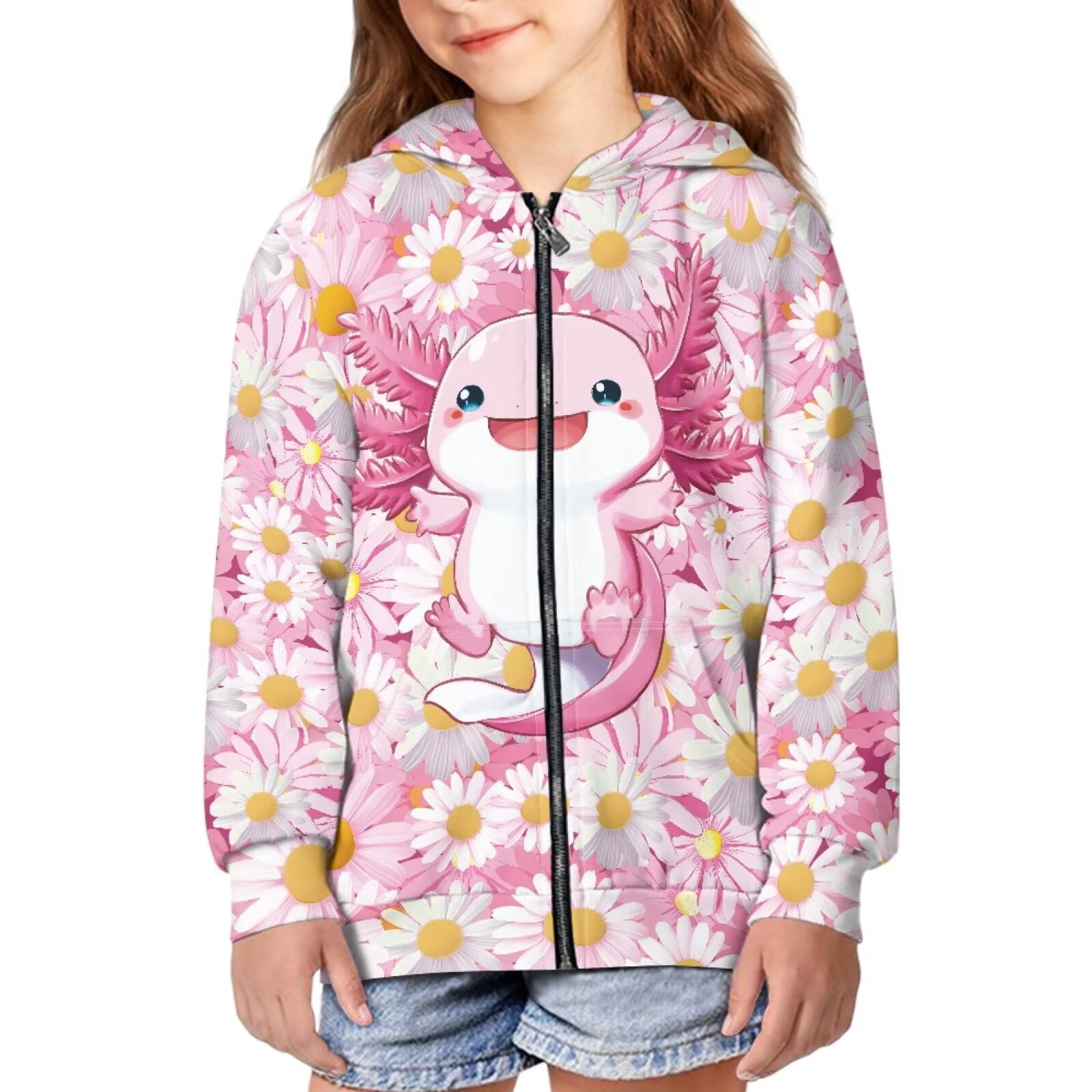 chaqlin Axolotl Hoodies for Girls 10-12 Cute Zipper Sweatshirts Hooded ...