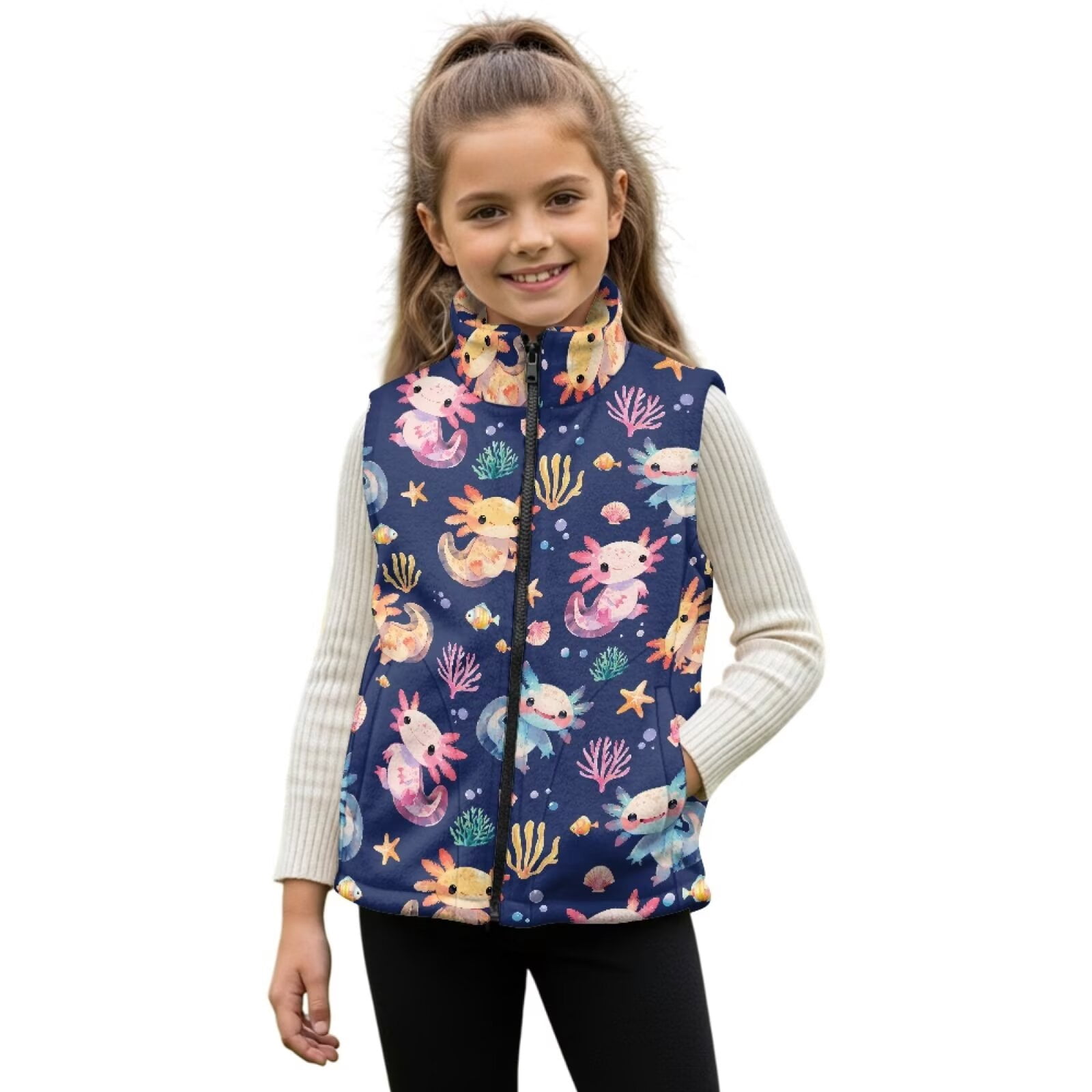 chaqlin Axolotl Vest Jacket for Girls 8-10 Cute Full Zipper Sleeveless ...