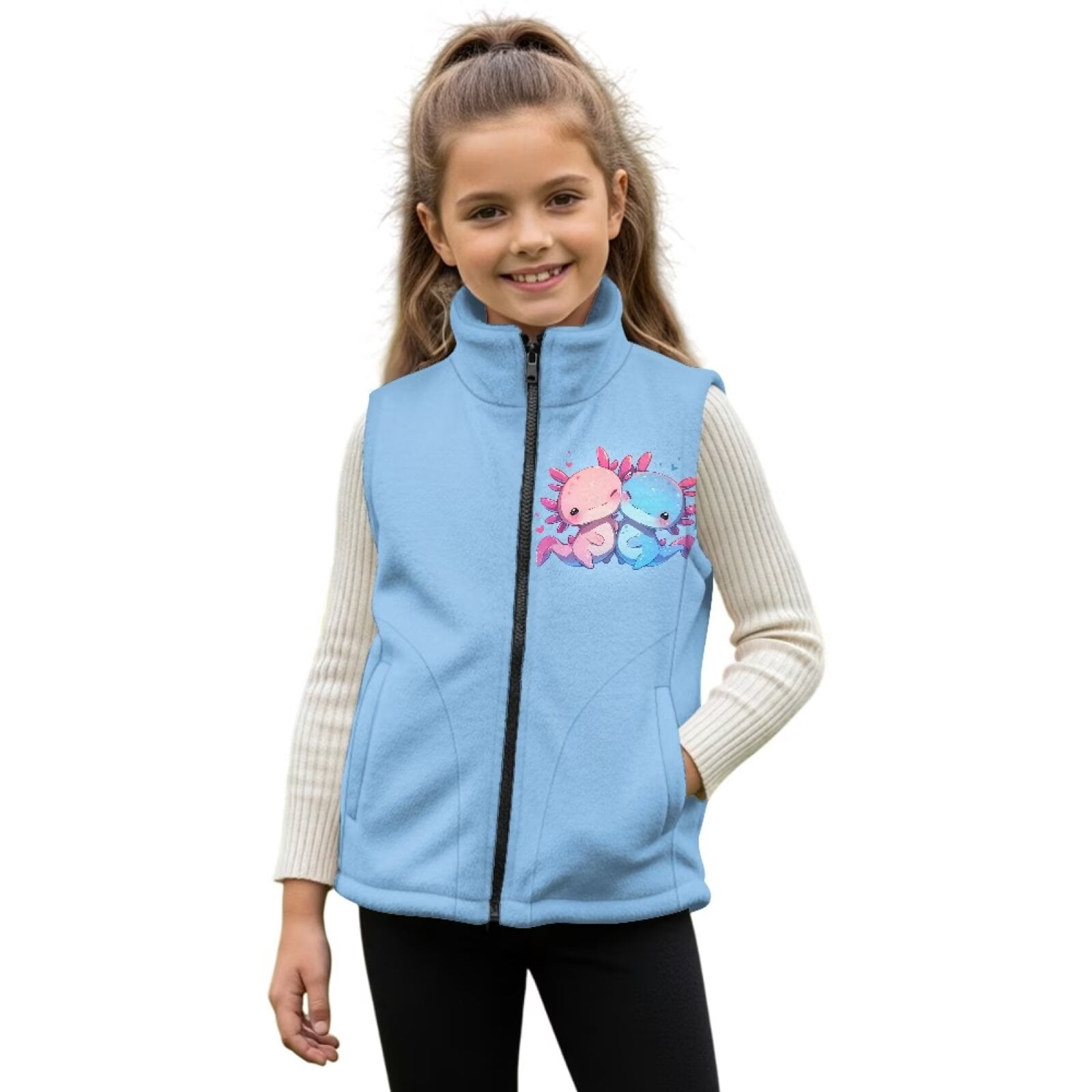 chaqlin Axolotl Vest Jacket for Girls 8-10 Cute Sleeveless Stand-Up ...