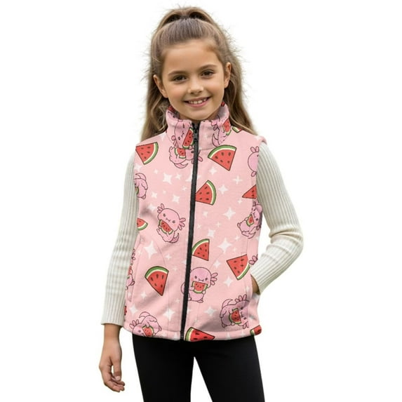 chaqlin Axolotl Vest for Girls 2-3 Cute Full Zip Vest Coat Watermelon ...