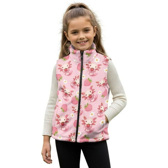 chaqlin Axolotl Vest for Girls 5-6 Cute Sleeveless Fleece Jacket ...