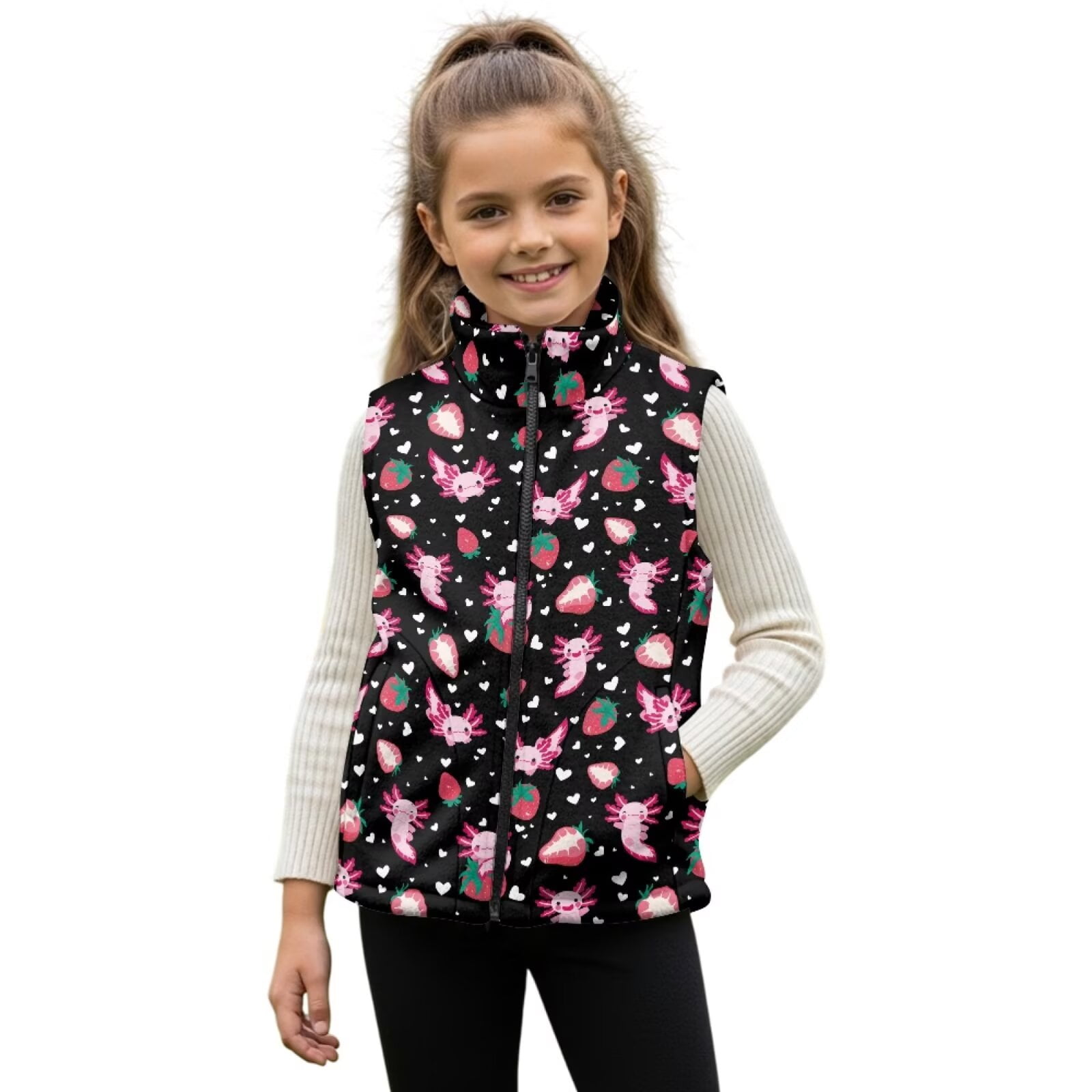 chaqlin Axolotl Vest for Girls 5-6 Cute Zipper Vest Jacket Strawberry ...