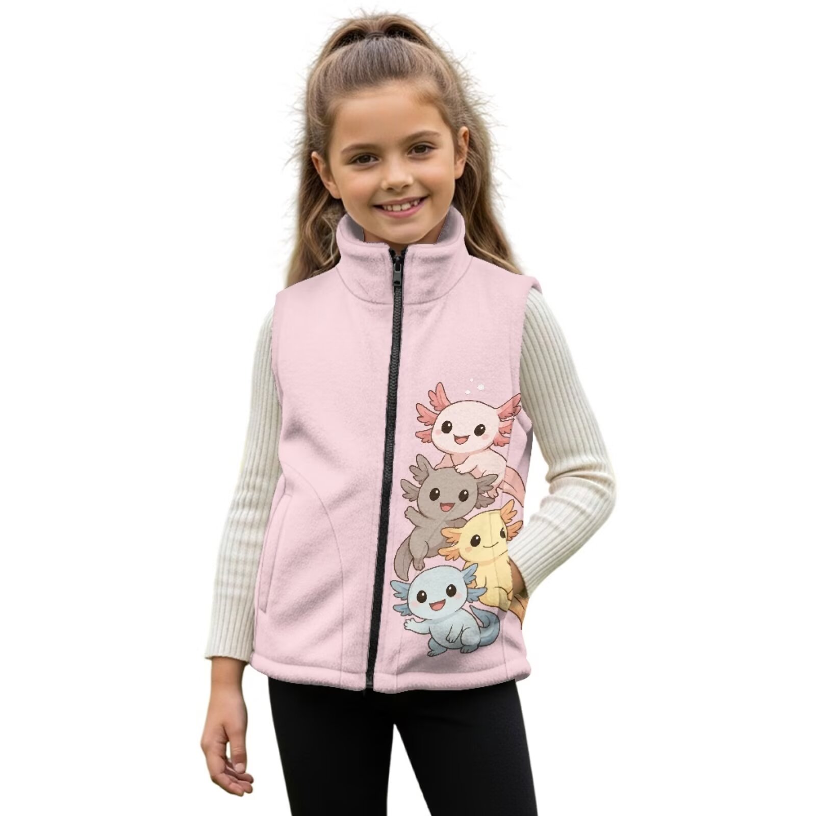 chaqlin Axolotl Vest for Girls 8-10 Casual Zip Up Sleeveless Jacket ...
