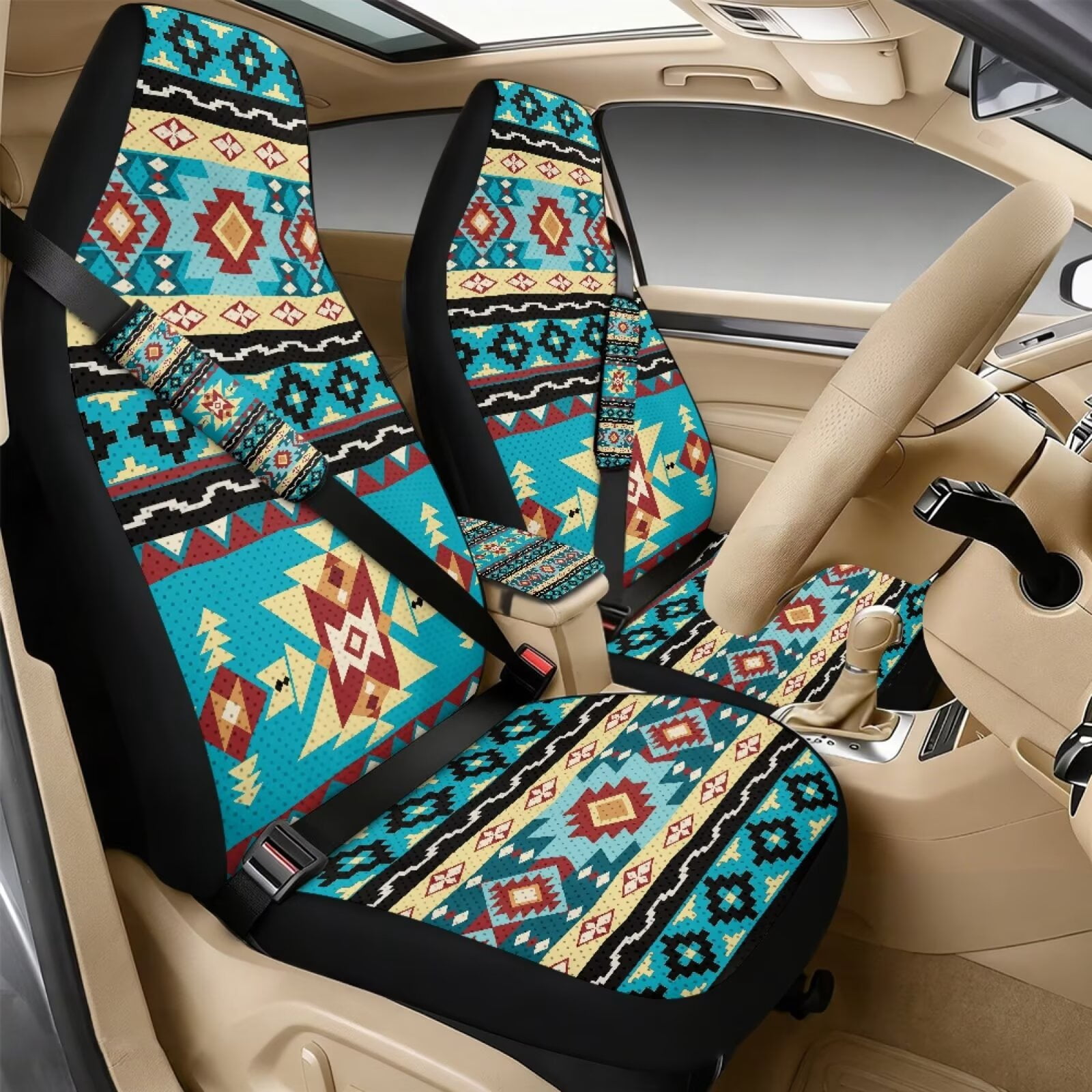 chaqlin Aztec Geometric Pattern Car Front Seats Covers Sets Cushion Pad ...