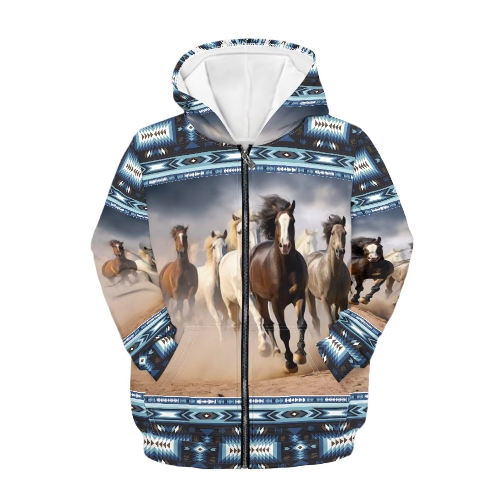 chaqlin Aztec Horse Hoodies for Girls Boys Size 11-13 Zip Up Hoodie ...
