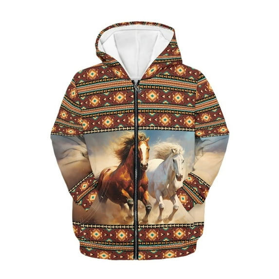 chaqlin Aztec Horse Hoodies for Girls Boys Trendy Y2K Zip Up Hoodie ...