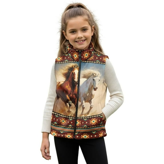 chaqlin Aztec Horse Vest for Girls Boys Size 8-10 Sleeveless Fleece ...