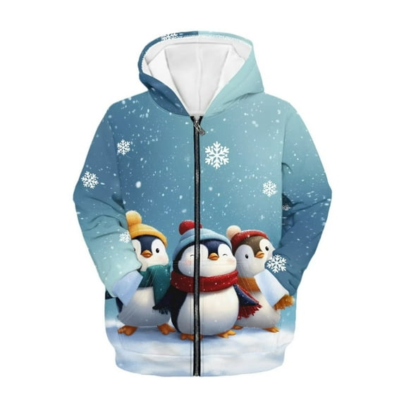 chaqlin Christmas Hoodies for Girls Boys Size 11-13 Penguin Full Zip ...