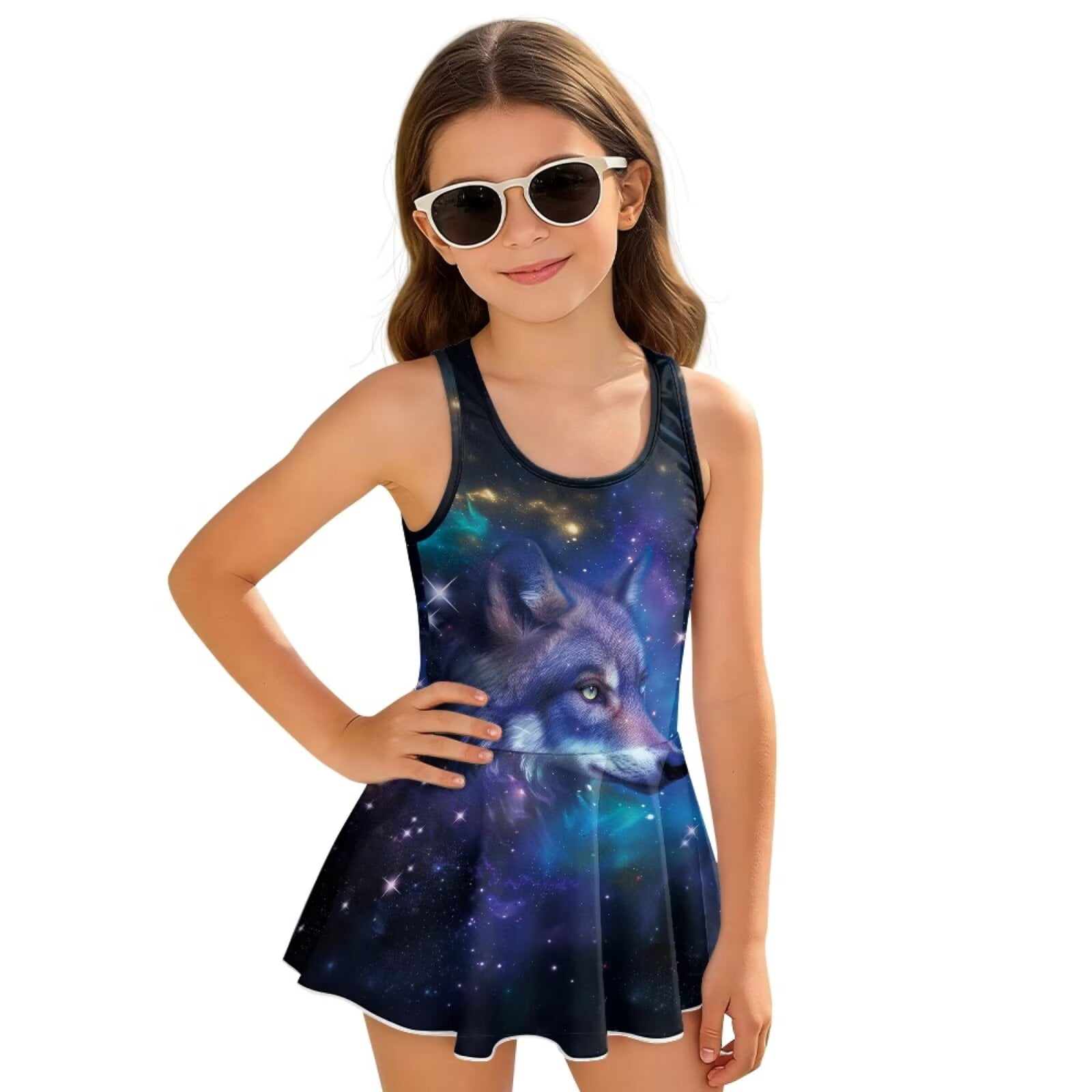 chaqlin Blue Cartoon Axolotl Girls Swimwear Sleeveless One-piece ...