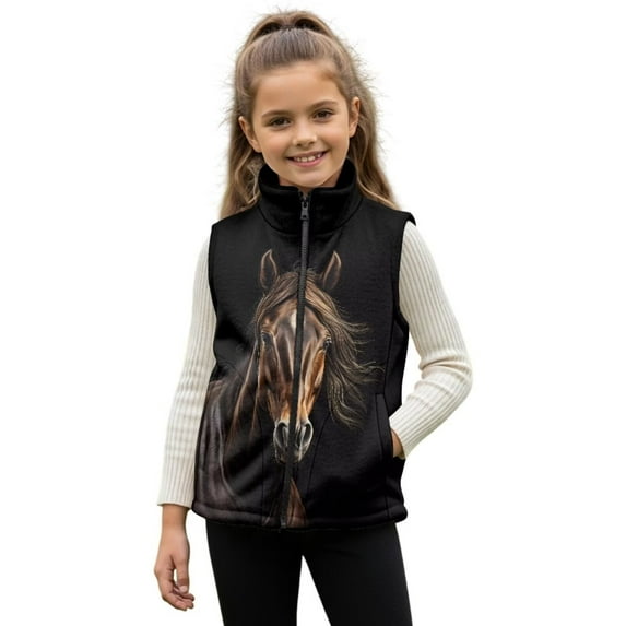 chaqlin Brown Horse Zip up Vest for Girls Boys Winter Warm Sleeveless ...