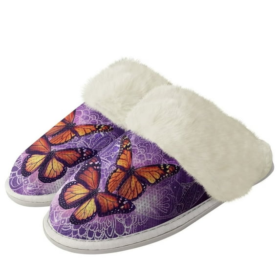chaqlin Butterfly Fuzzy Slippers for Women Indoor and Outdoor Slip-on ...