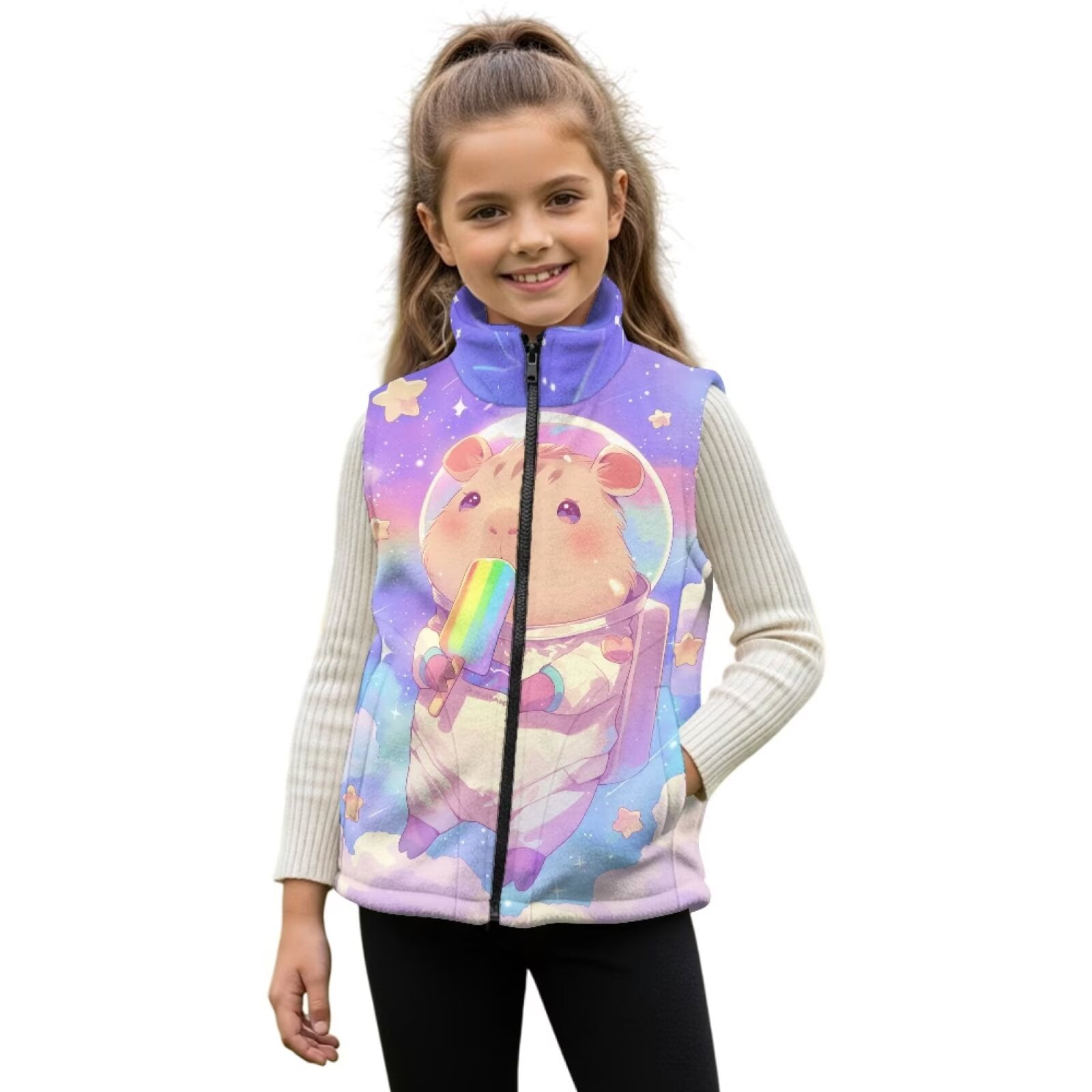 chaqlin Capybara Vest Jacket for Girls 5-6 Cute Full-Zip Vests Coat ...
