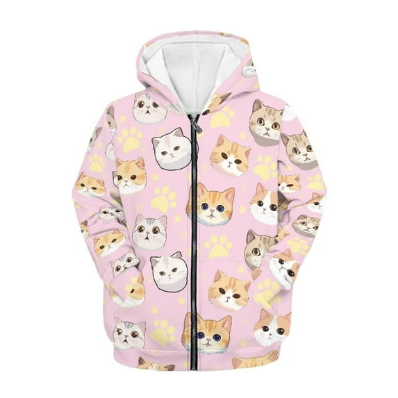 chaqlin Cartoon Cat Hoodies for Girls 11-13 Cute Full Zip Hoodie ...