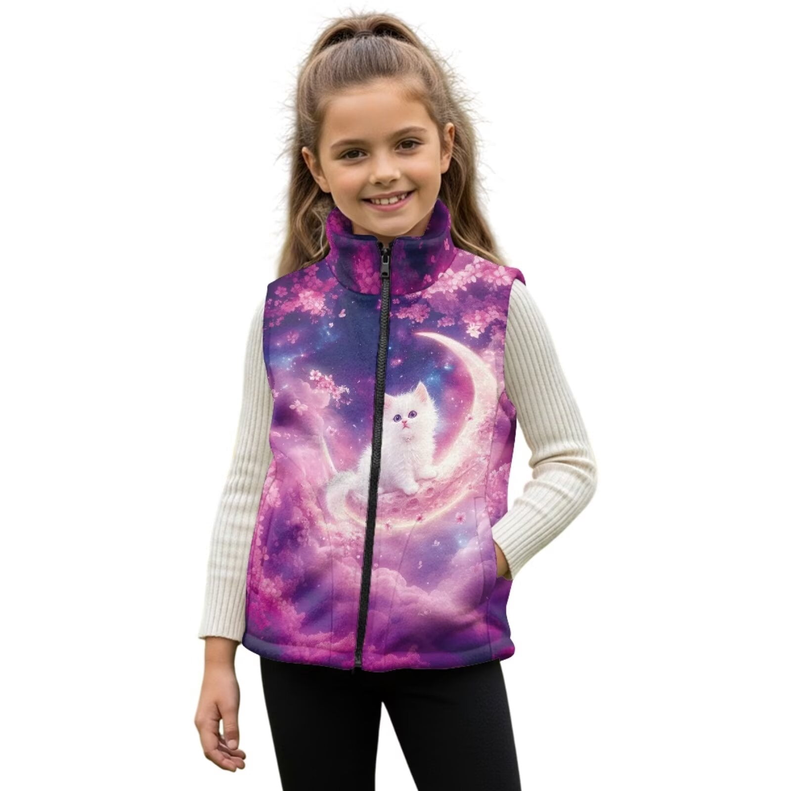 chaqlin Cat Fleece Vest for Girls 4T Winter Warm Sleeveless Outerwear ...