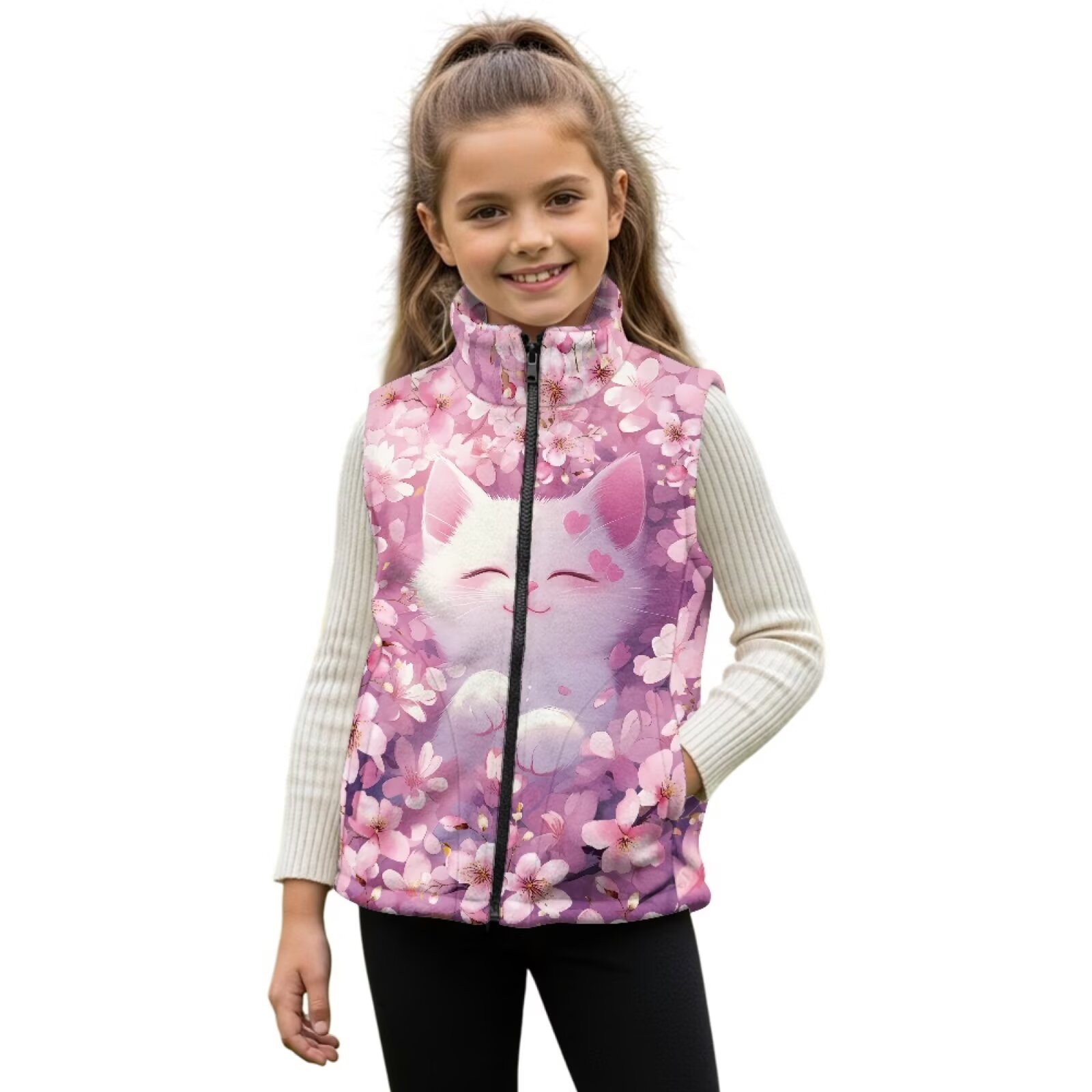 chaqlin Cat Fleece Vest for Girls 5-6 Cute Zip Up Vests Jacket Cherry ...