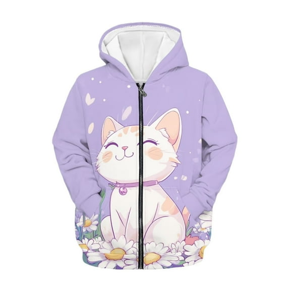 chaqlin Cat Hoodies for Teen Girls Trendy Y2K Zip Up Hoodie Flower Long ...