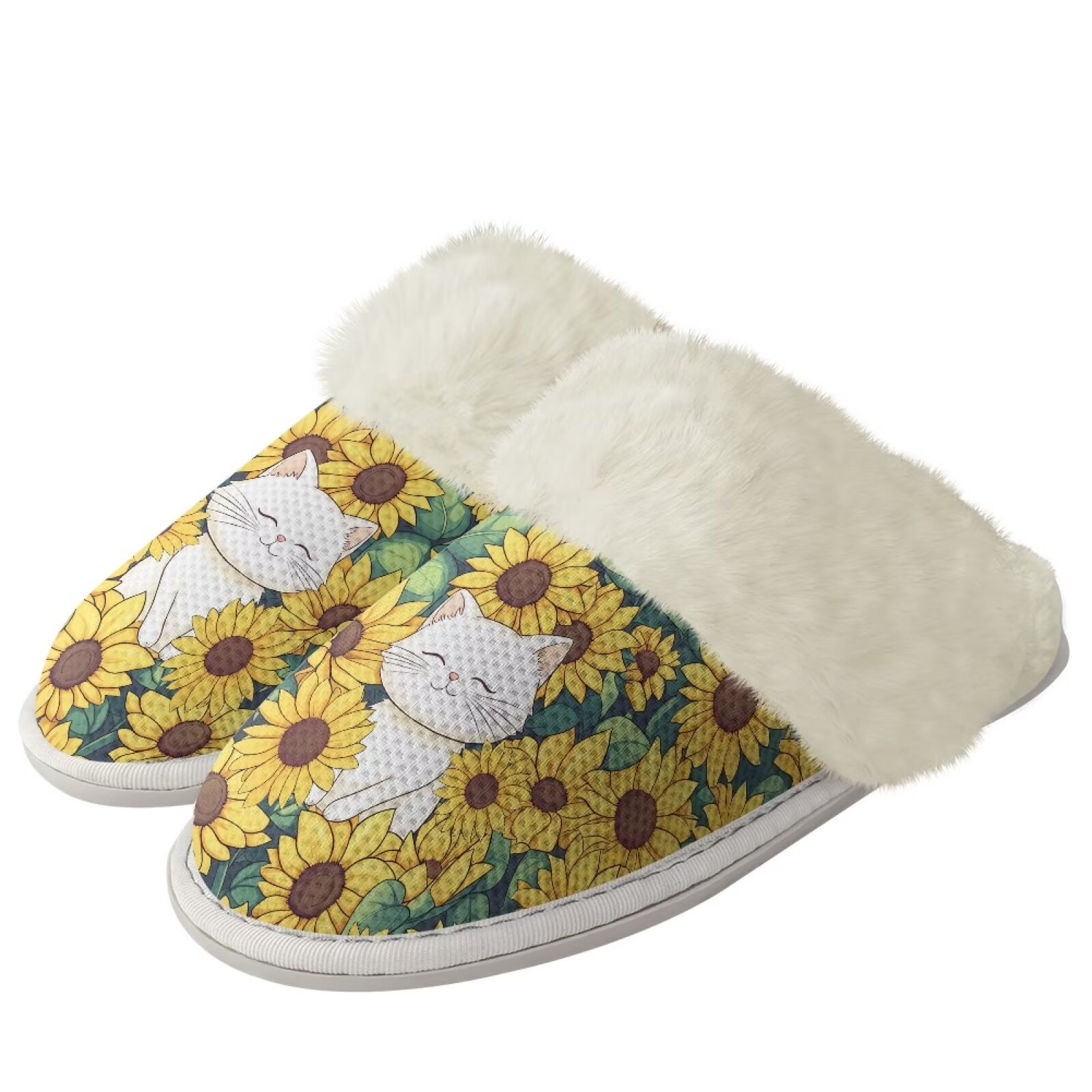 chaqlin Cat Slippers for Women Fuzzy House Slippers Sunflower Indoor ...