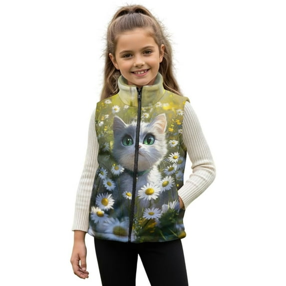 chaqlin Cat Vest Jacket for Girls 3T Cute Full Zip Sleeveless Outerwear ...