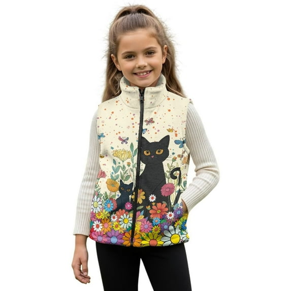 chaqlin Cat Vest for Girls 10-12 Winter Warm Sleeveless Outerwear Cute ...
