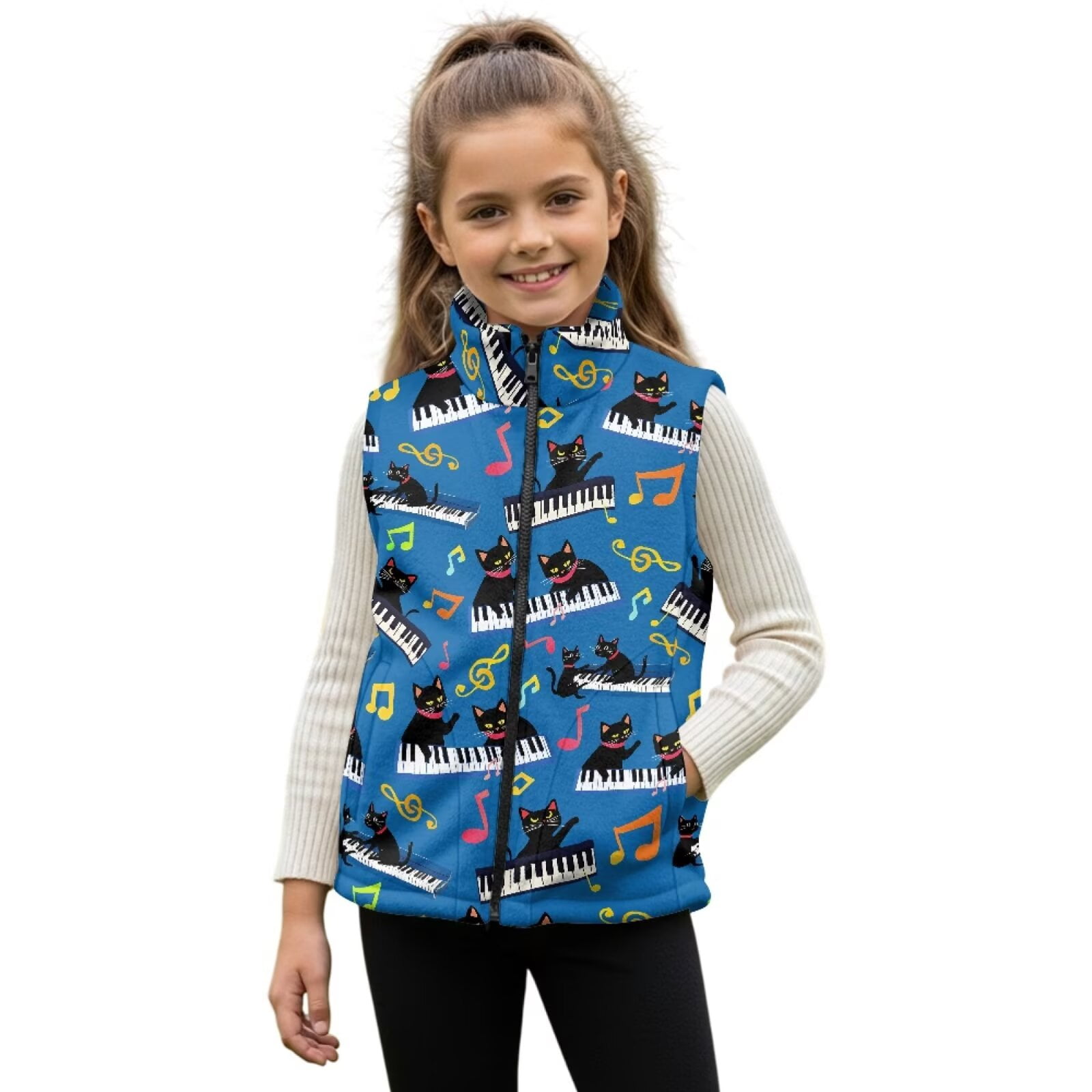 chaqlin Cat Vest for Girls 3T Trendy Y2K Vests Jacket Piano Key Notes ...