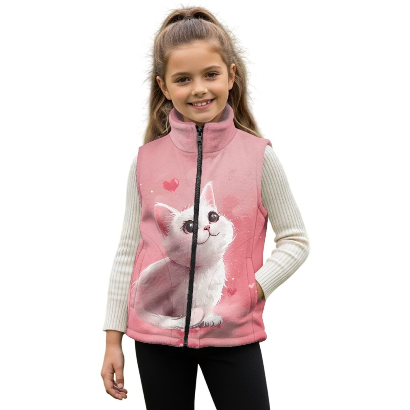 chaqlin Cat Vest for Girls 5-6 Casual Full Zip Sleeveless Outerwear ...