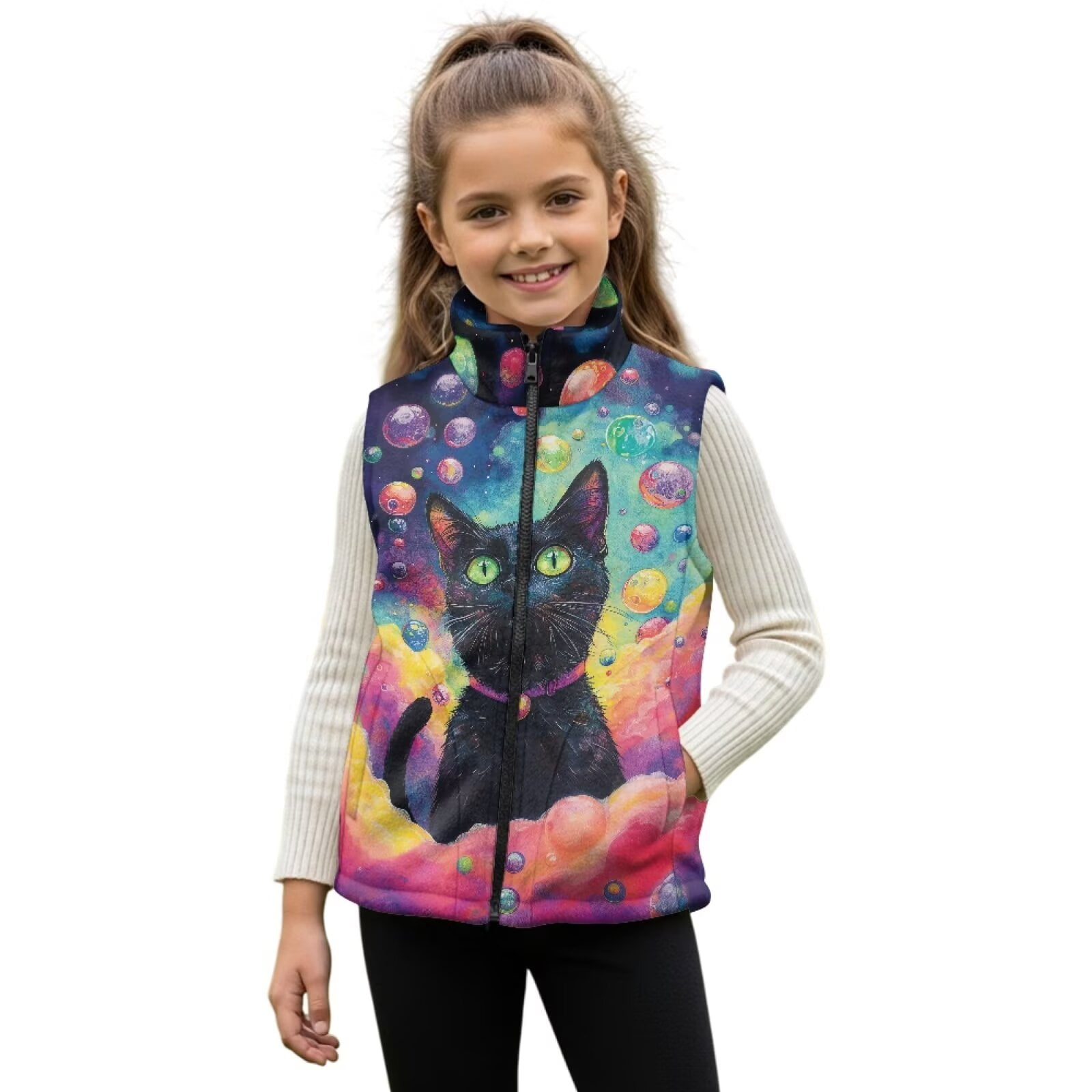 chaqlin Cat Vest for Girls 5-6 Trendy Y2K Sleeveless Fleece Jacket ...