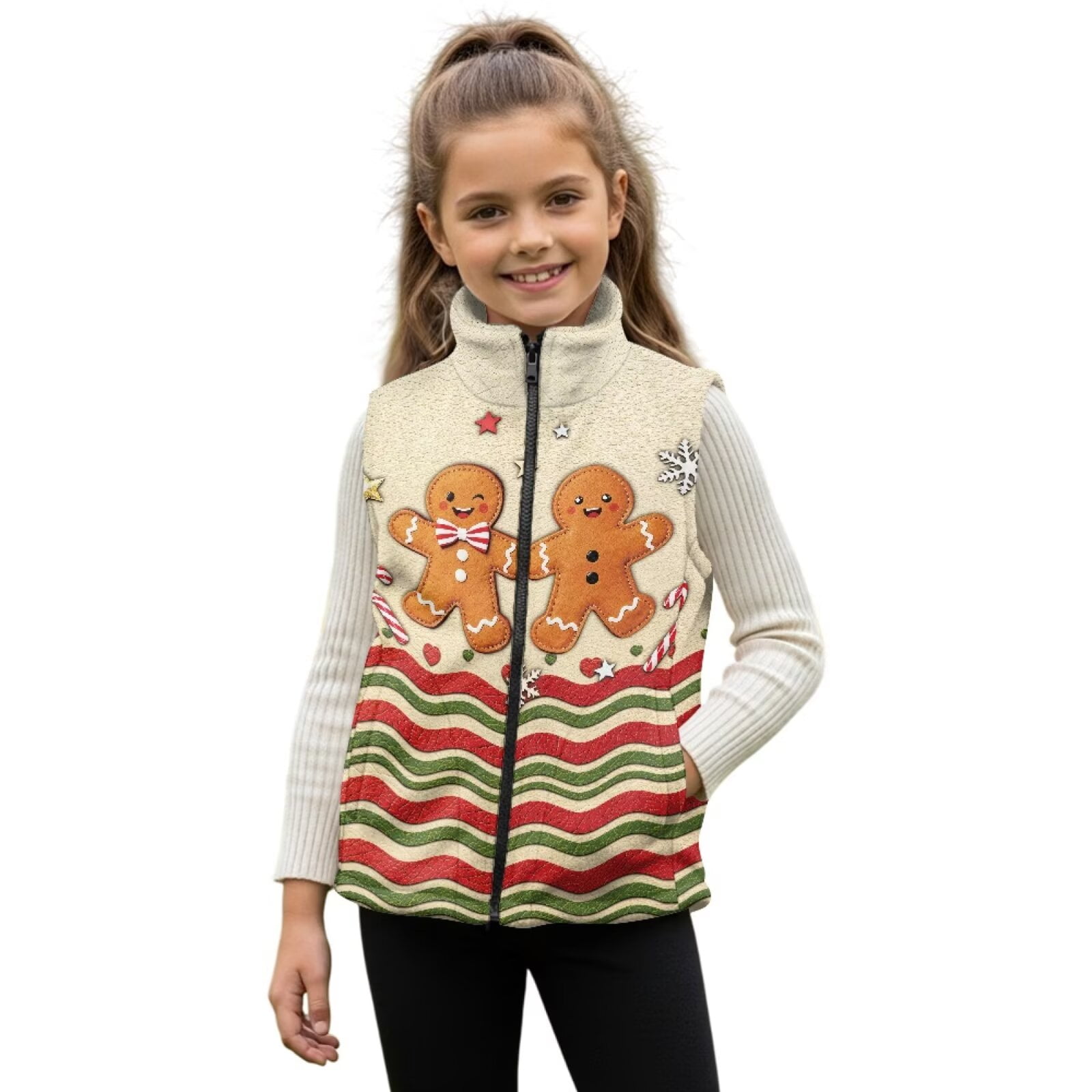 chaqlin Christmas Gingerbread Man Fleece Vest Kids Girls Sleeveless ...