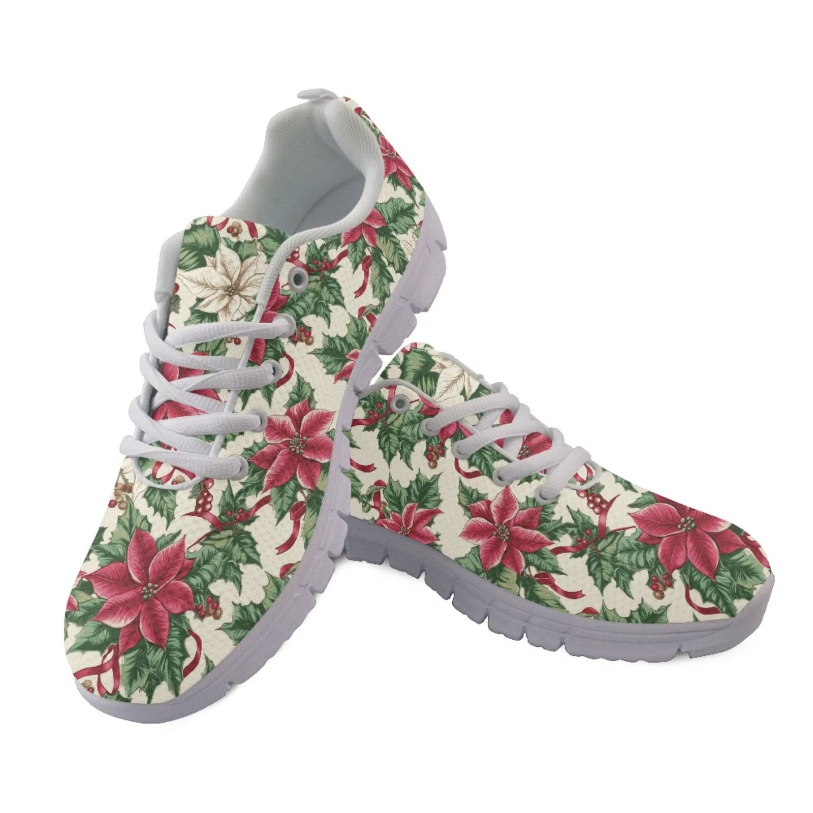 chaqlin Christmas Poinsettia Sneakers for Women Size 11 Casual Lace Up ...