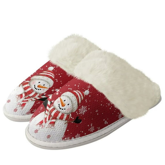 chaqlin Christmas Slippers for Women Red Slip on Fuzzy Slippers Snowman ...