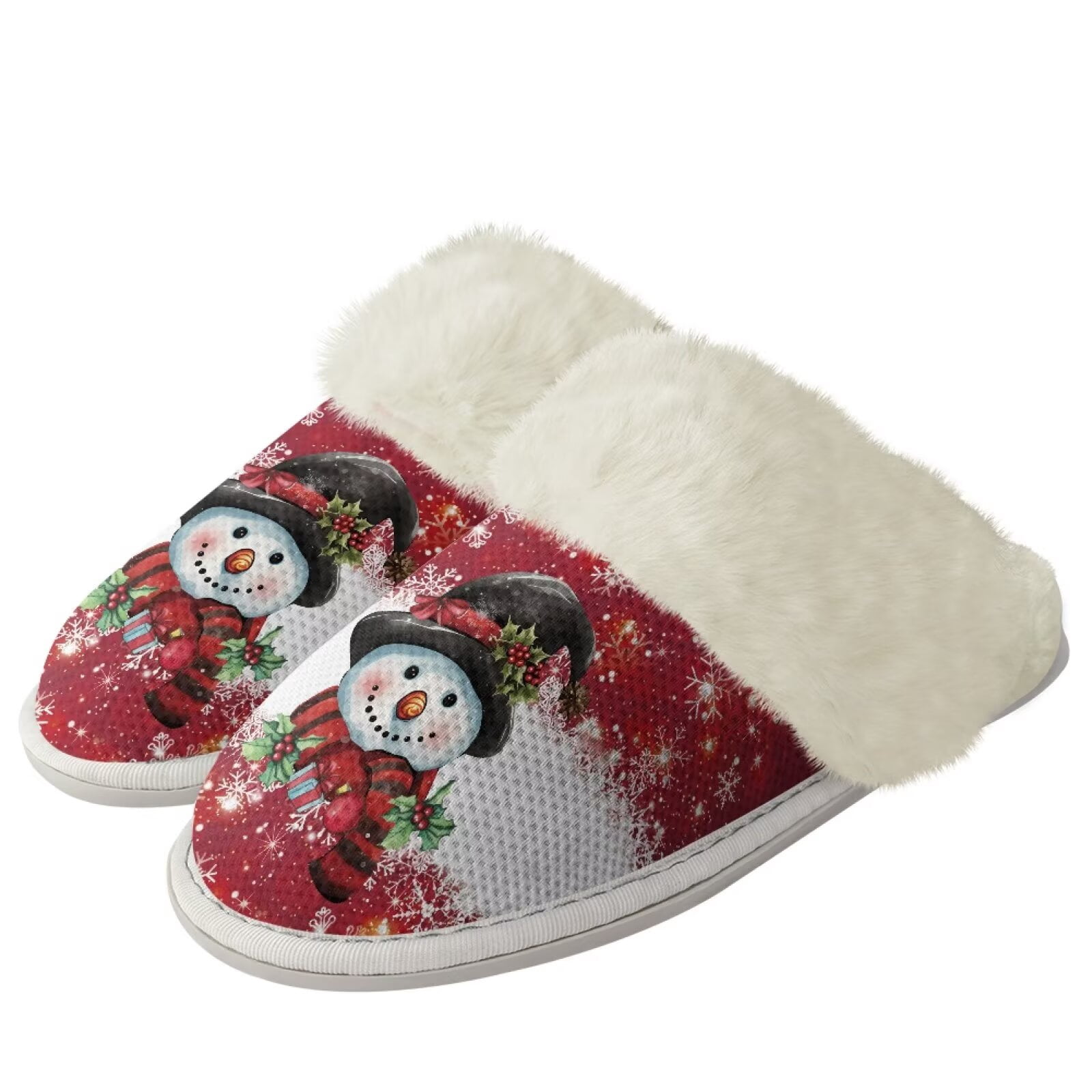 chaqlin Christmas Slippers for Women Size 10 Snowmen Print Fuzzy House ...