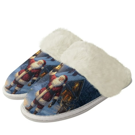 chaqlin Christmas Slippers for Women Size 6 Santa Claus Print Fuzzy ...