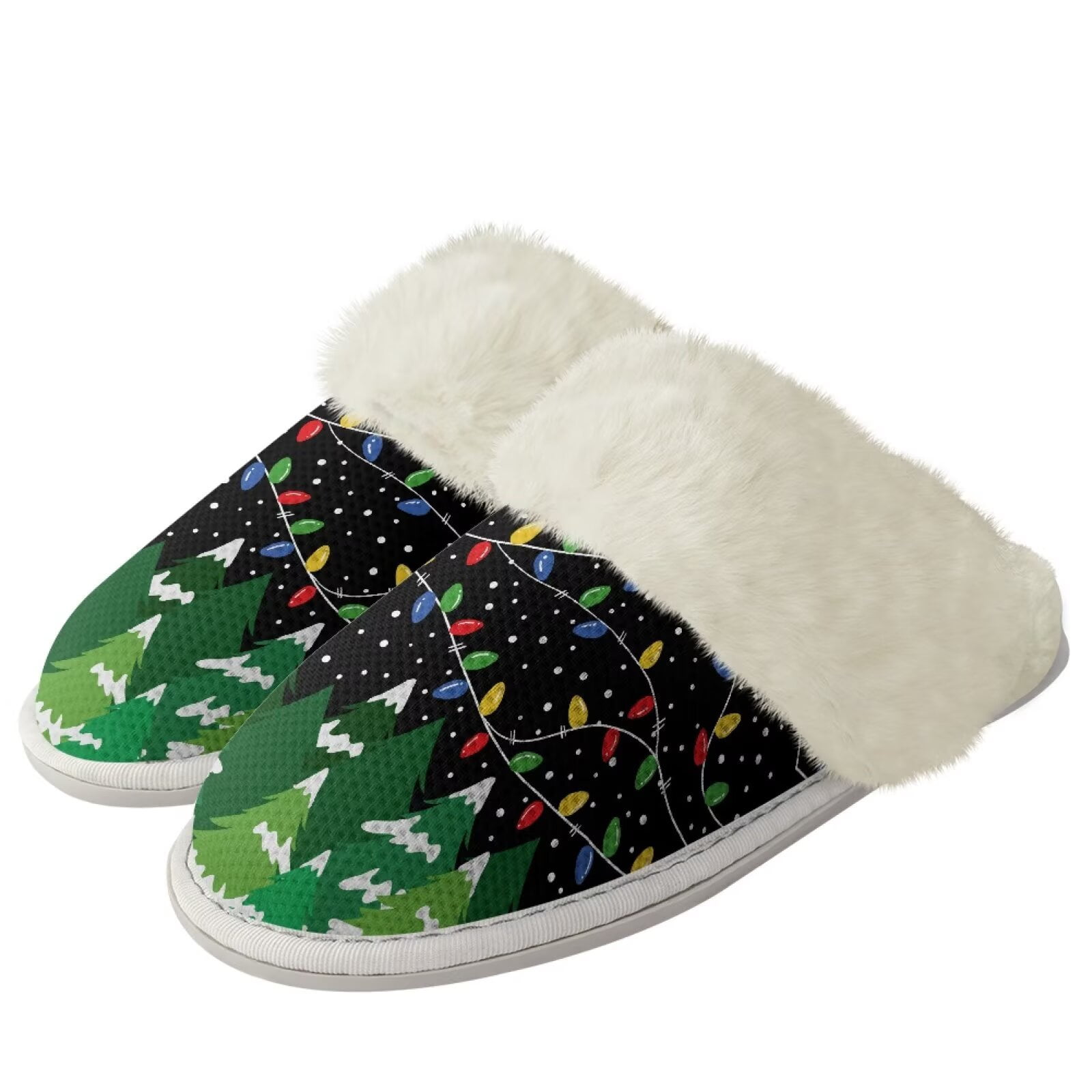 chaqlin Christmas Tree Slippers for Women Size 9 Lights Print Warm Cozy ...