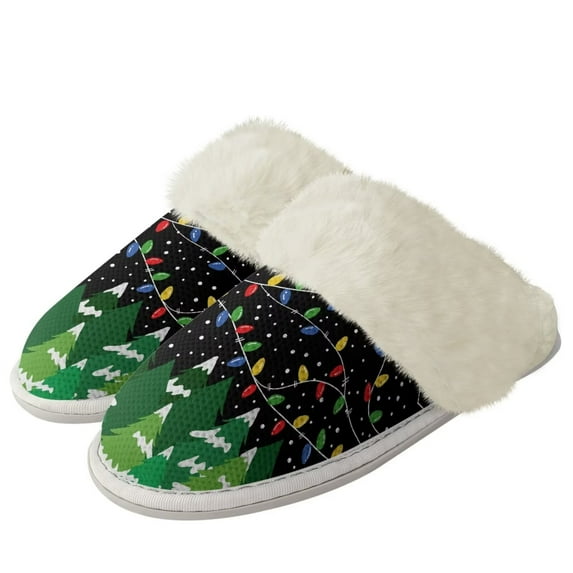 chaqlin Christmas Tree Slippers for Women Size 9 Lights Print Warm Cozy ...