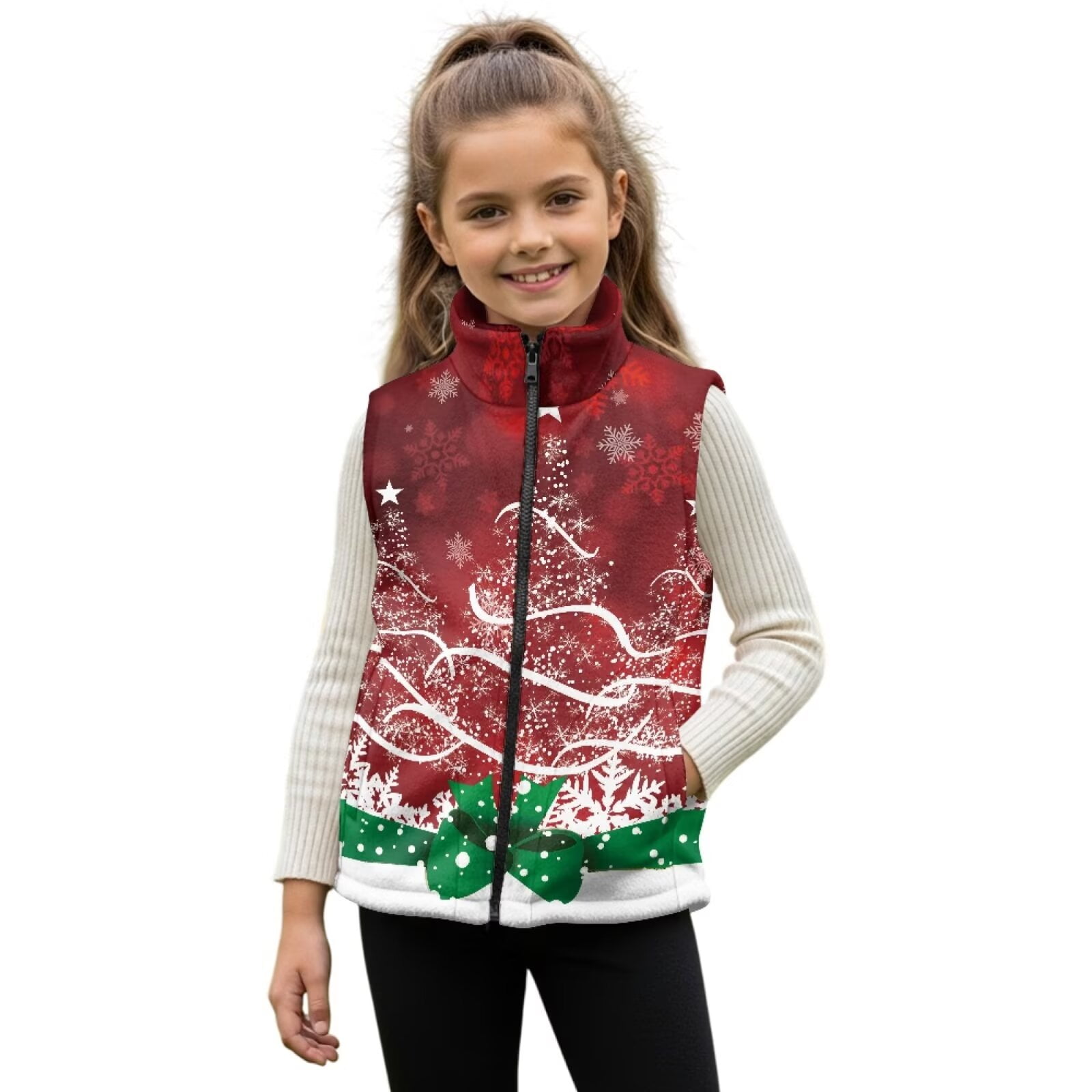 chaqlin Christmas Tree Vest Jacket for Girls 2T Casual Full-Zip ...