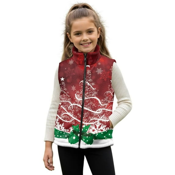 chaqlin Christmas Tree Vest Jacket for Girls 2T Casual Full-Zip ...