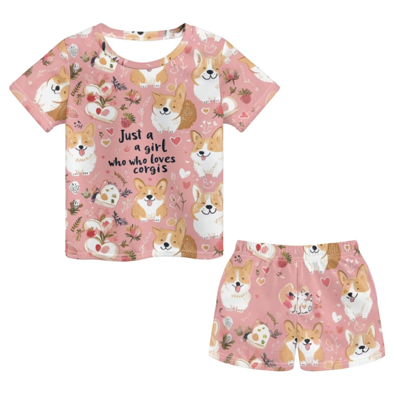 chaqlin Corgi Floral Print Girls 2Pice Cap Top and Tack Shorts Set ...