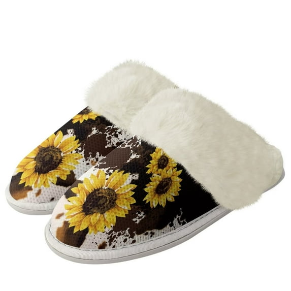 chaqlin- Cow Print Slippers for Women Size 8 Sunflower Print Winter ...