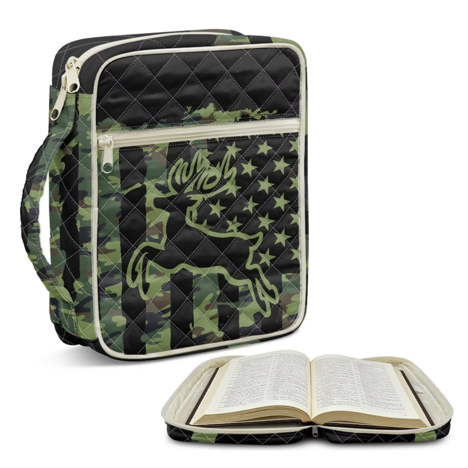 chaqlin Dark Green Camo Flag Deer Bible Covers for Women Large Quilted ...